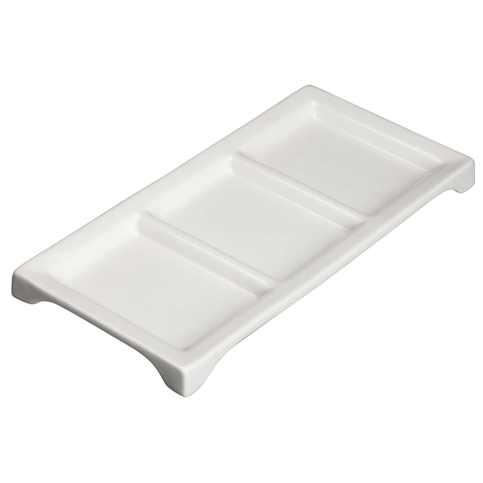 10"L x 5"W Porcelain Trio Tray, Bright White, 24 pcs/case – Winco