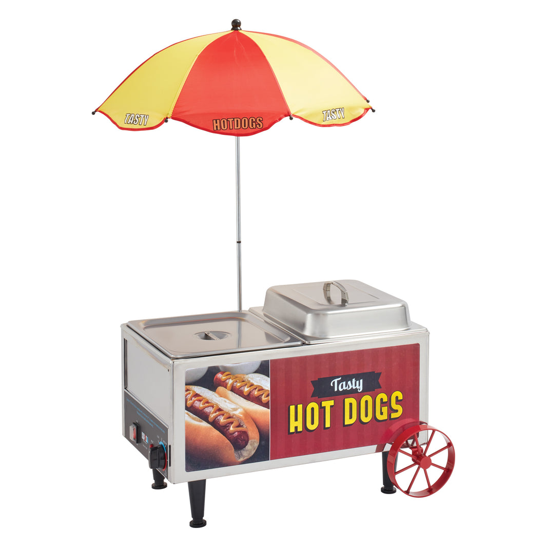 60072 - BenchmarkUSA Hot Dog Steamer Mini Cart with Umbrella – Winco